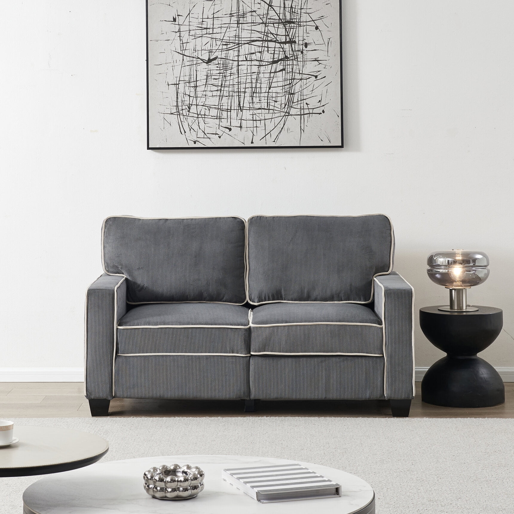 Modern Corduroy Loveseat Sofa with Storage, Living Room Sofa Couch, 2 ...