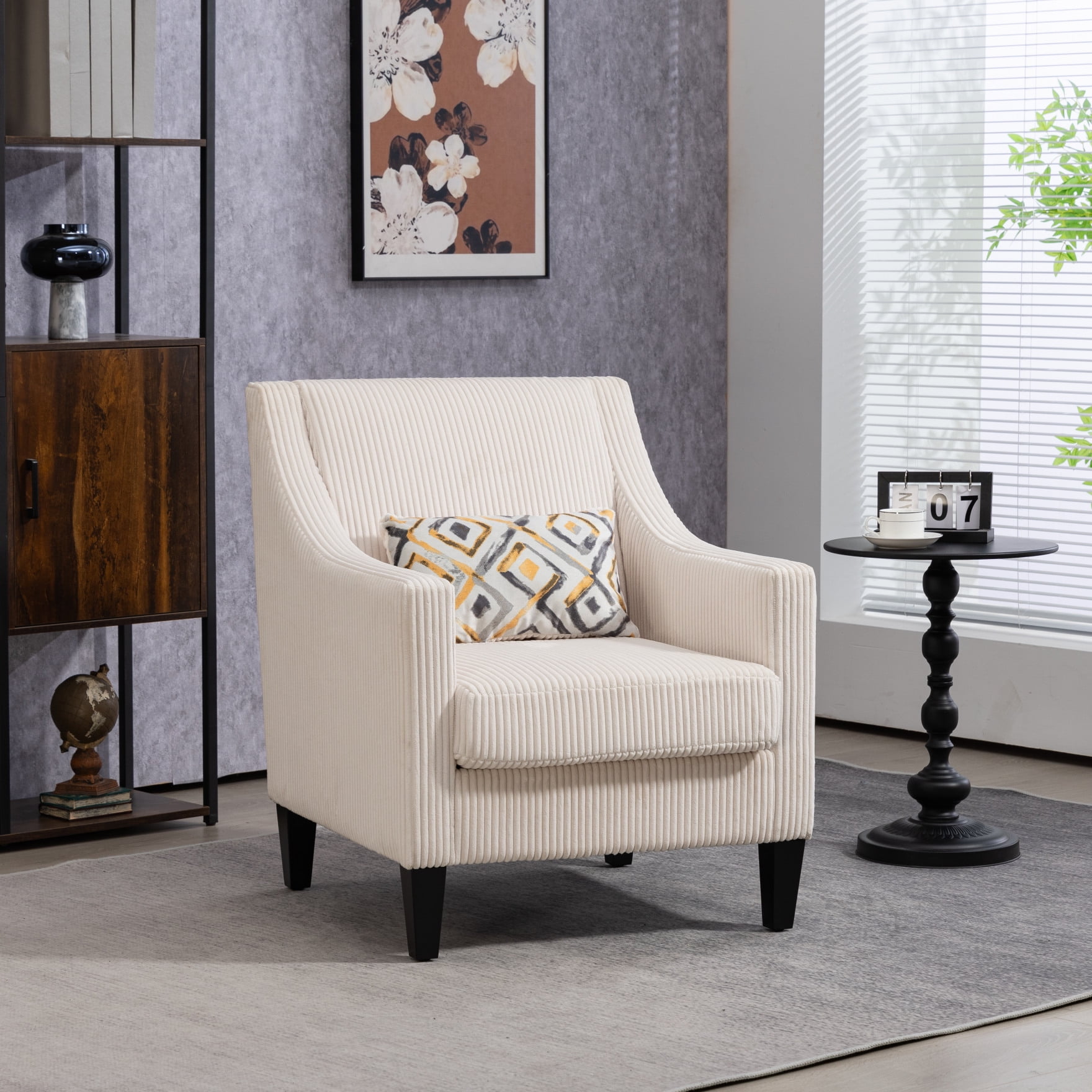 Modern Corduroy Single Chair with Two Pillows, Upholstered Armchair ...