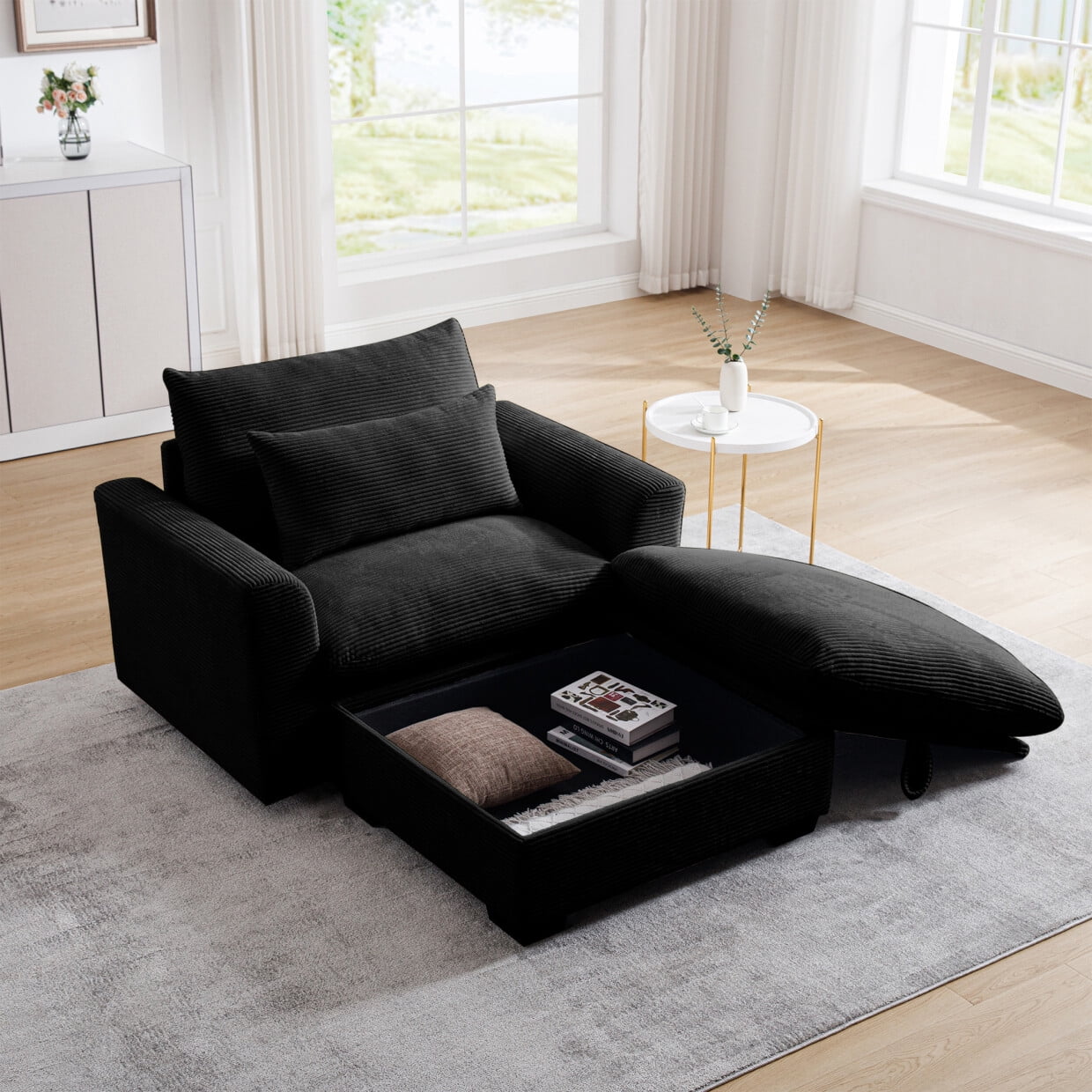 Modern Corduroy Sofa Couch, Modular Couch with Storage Ottoman, Couch ...