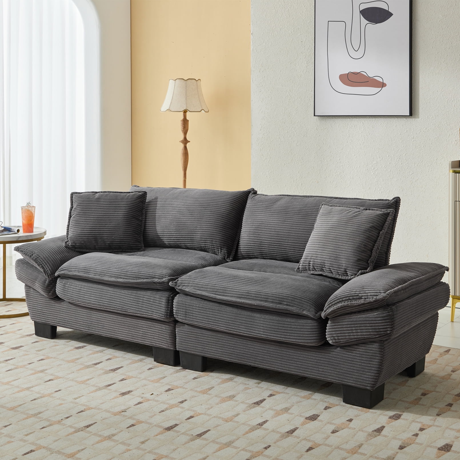 Modern Corduroy Sofa Sleeper Couch Loveseat Sofa with 2 Pillows and ...