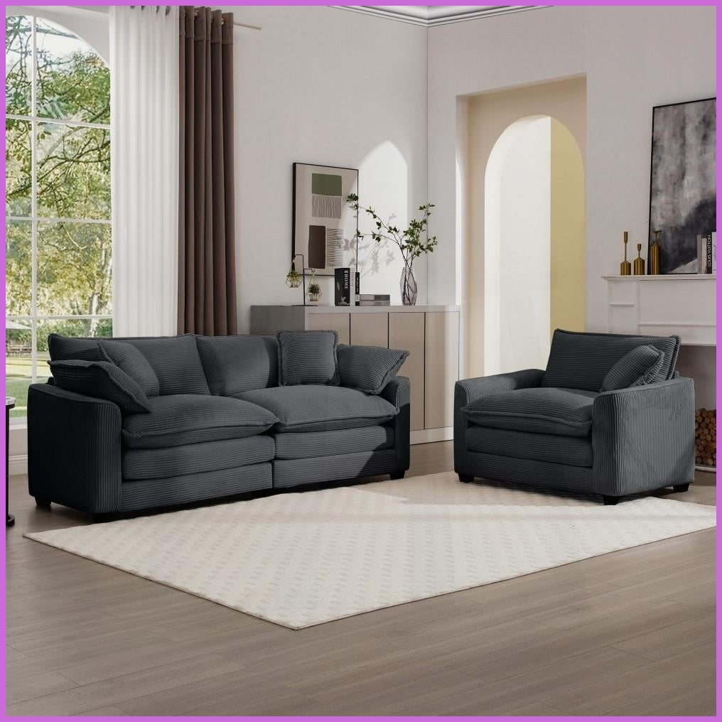 Modern Corduroy Two-Piece Sofa Set – Single & 3-Seater for Living Room ...