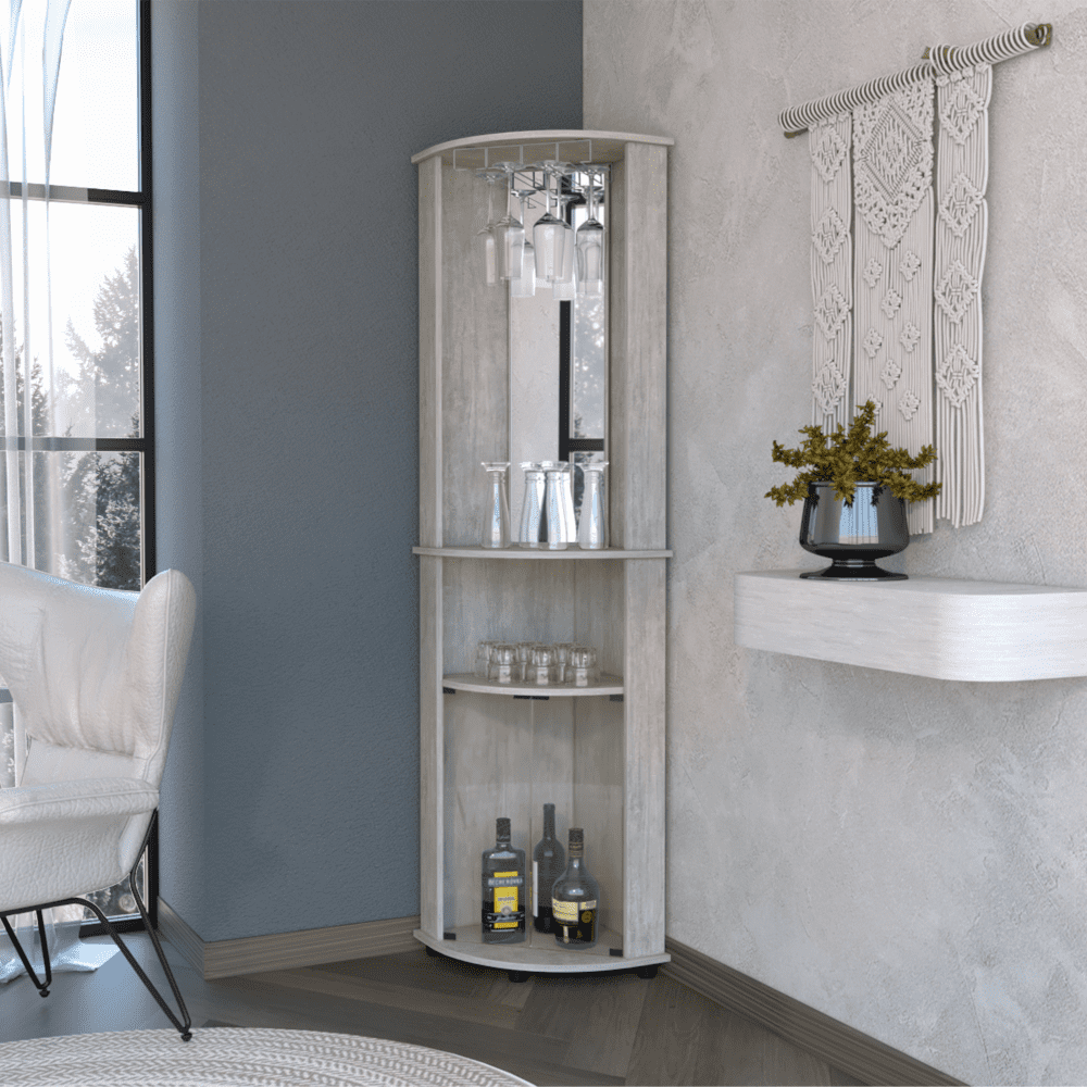 Modern Corner Bar Cabinet with Glass Rack & Shelf Oregon Design Home ...
