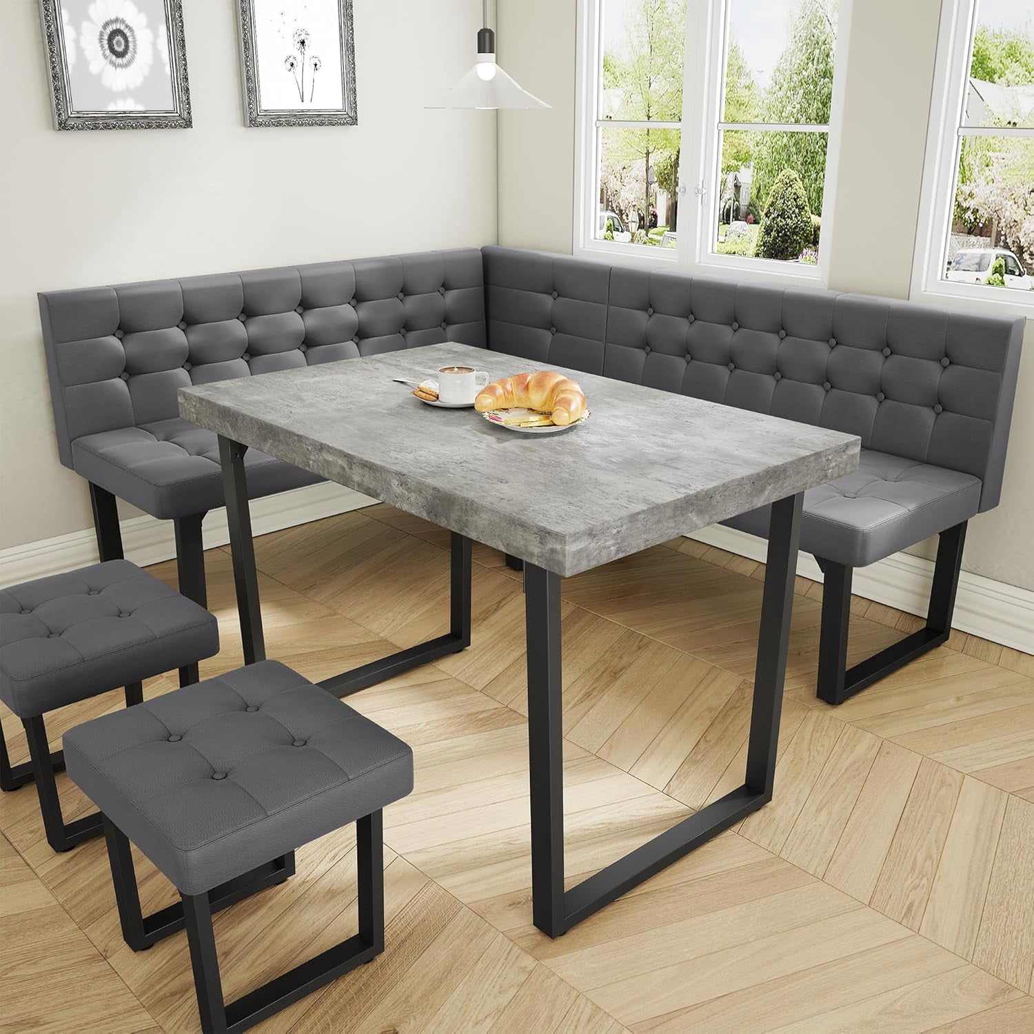 Modern Corner Dining Table Set, 72 Inch Breakfast Nook with Banquette ...