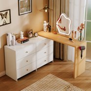 Dextrus L-Shaped Vanity Set with LED Light, 5 Drawers, Storage Shelves ...