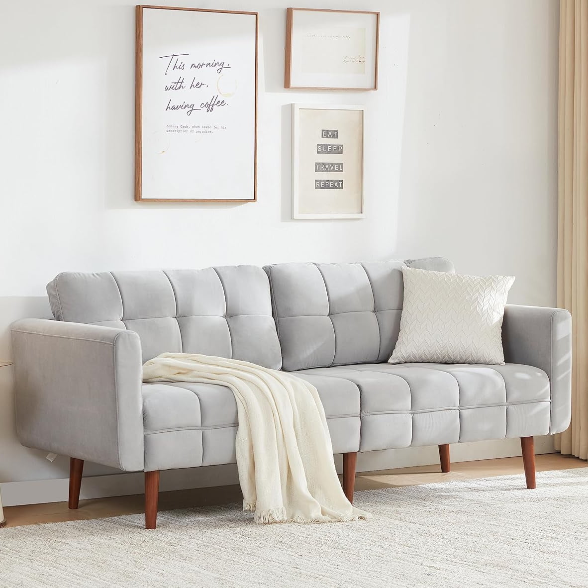 Modern 75.5''W Loveseat Sofa, Velvet Tufted Upholstery for Living Room ...
