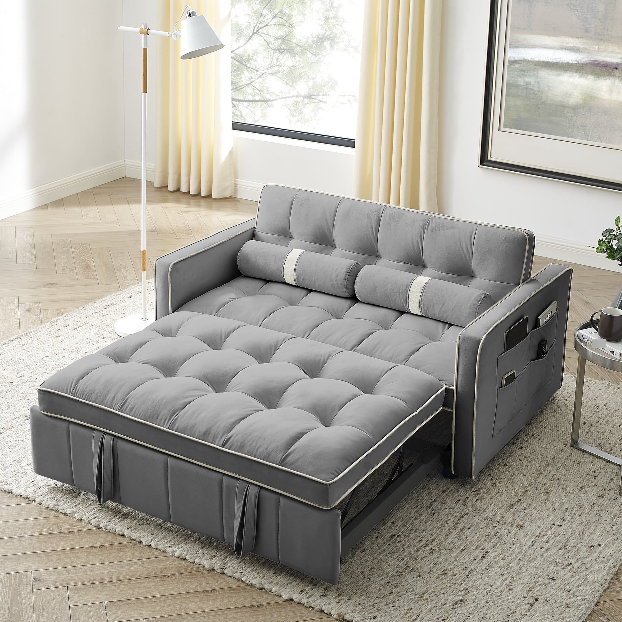 Modern Couch With High Foam Padding And Adjustable Back Grey Velvet ...