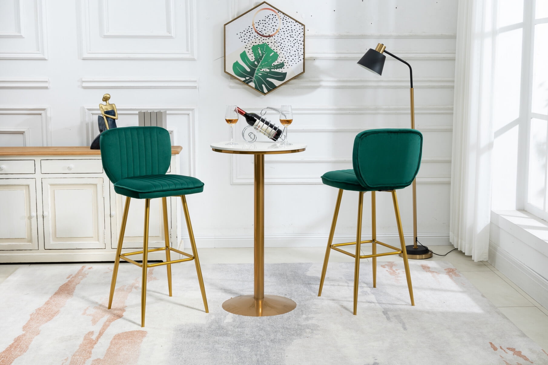 Modern Counter Height Bar Chairs Set of 2 with Gold Footrest, Velvet ...