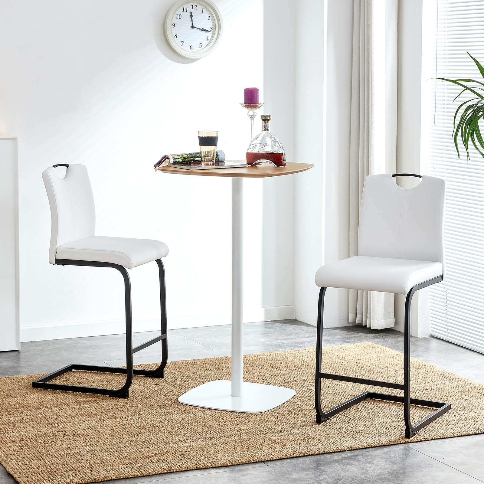 Modern Counter Height Bar Stool Set of 2, PU Leather Bar Chair with Back Kitchen Island Stools ...