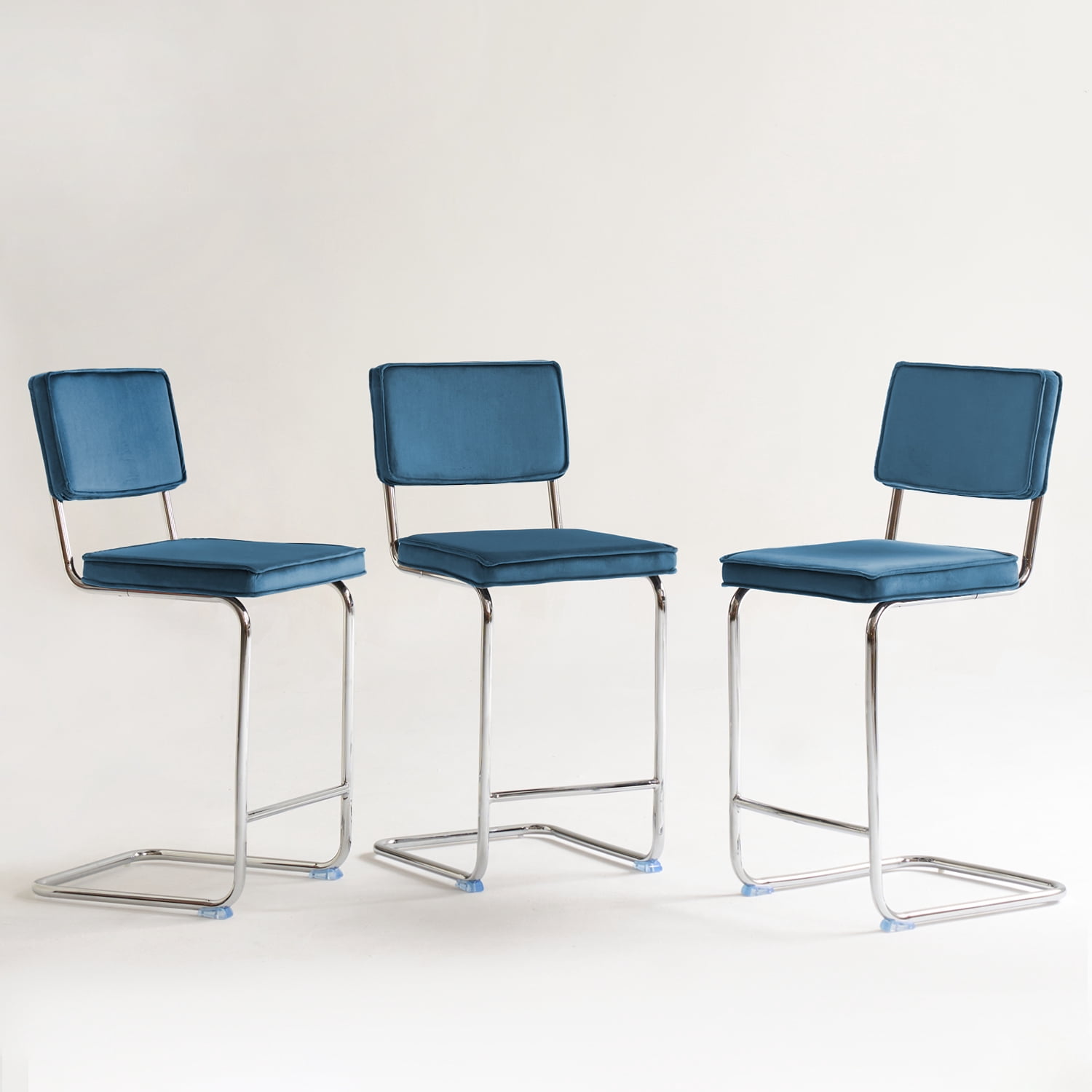 Modern Counter Height Bar Stools,24inch Seat Height Blue Velvet Counter ...
