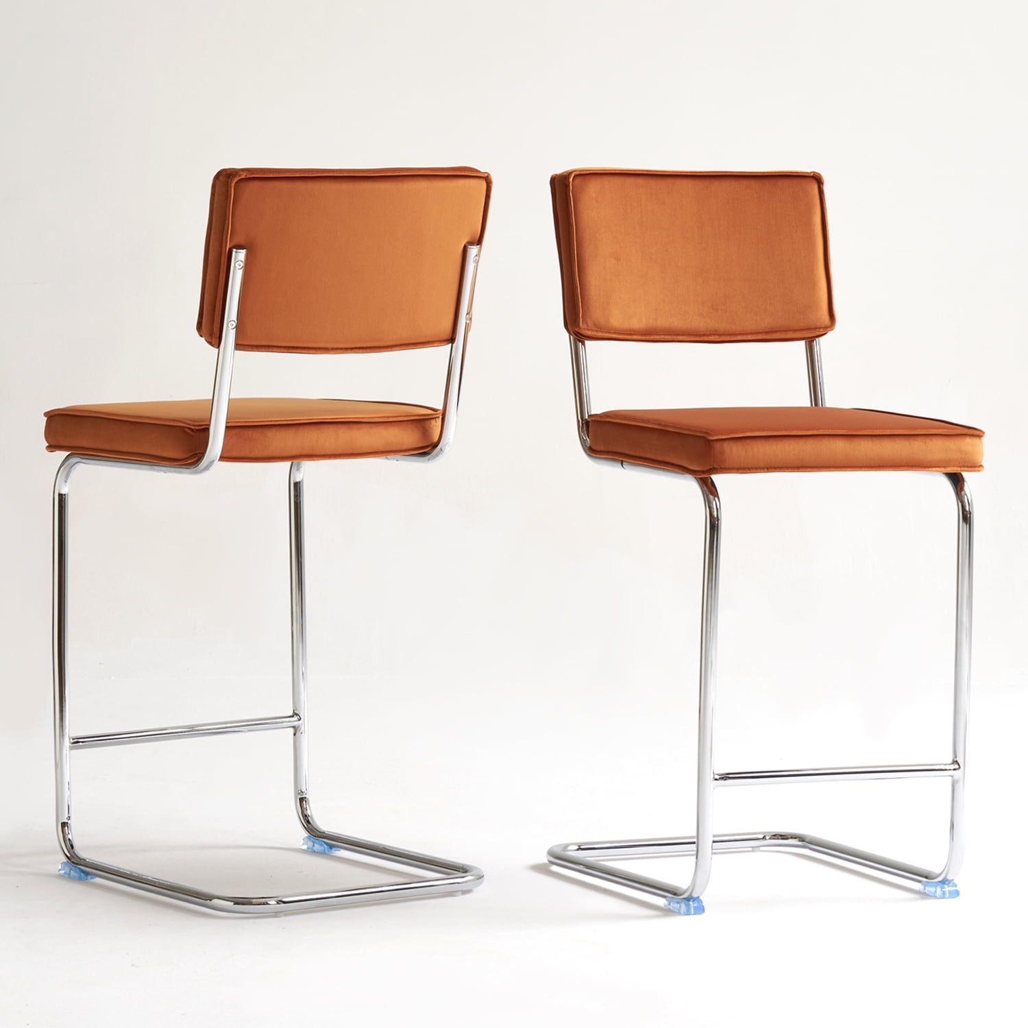 Modern Counter Height Bar Stools,24inch Seat Height Orange Velvet ...