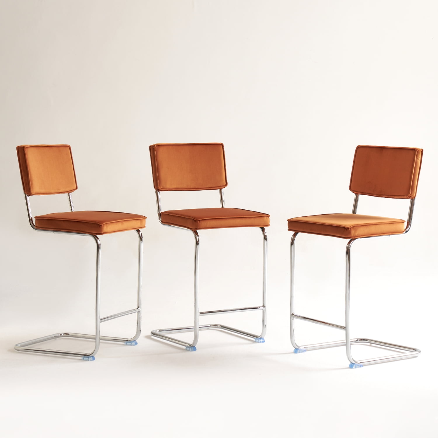 Modern Counter Height Bar Stools,24inch Seat Height Orange Velvet ...