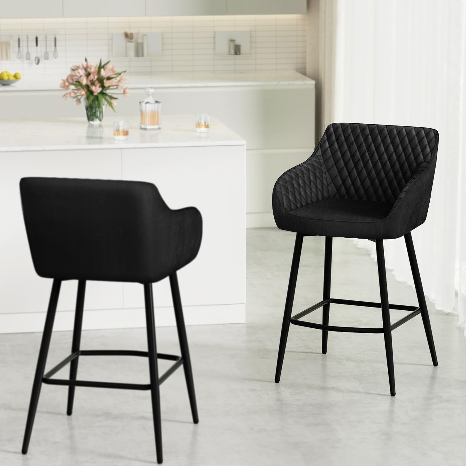 Modern Counter Height Bar Stools 26 inch Seat Height Barstools Velvet ...