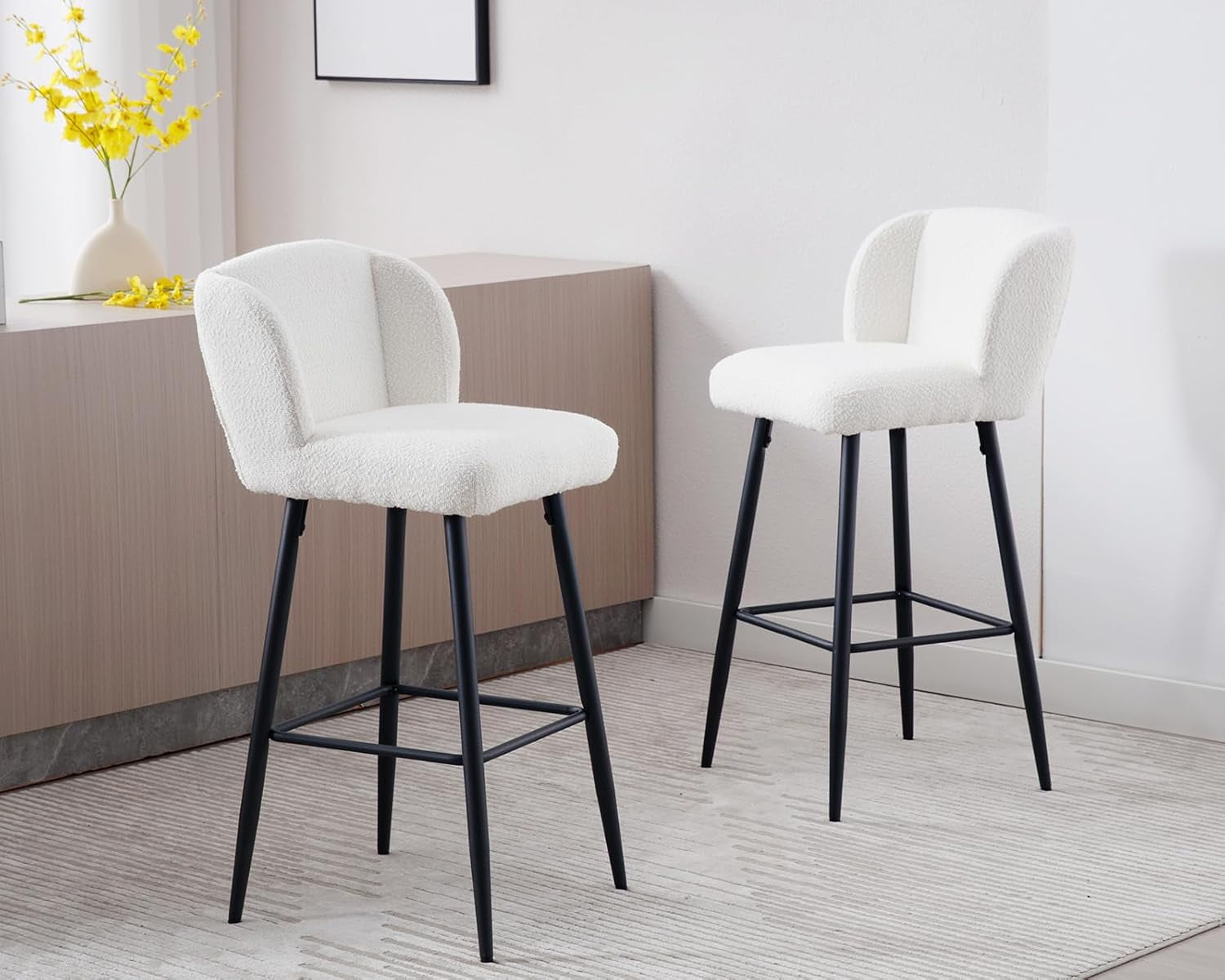 Modern Counter Height Bar Stools Set of 2, 30 Inch Sherpa Boucle ...