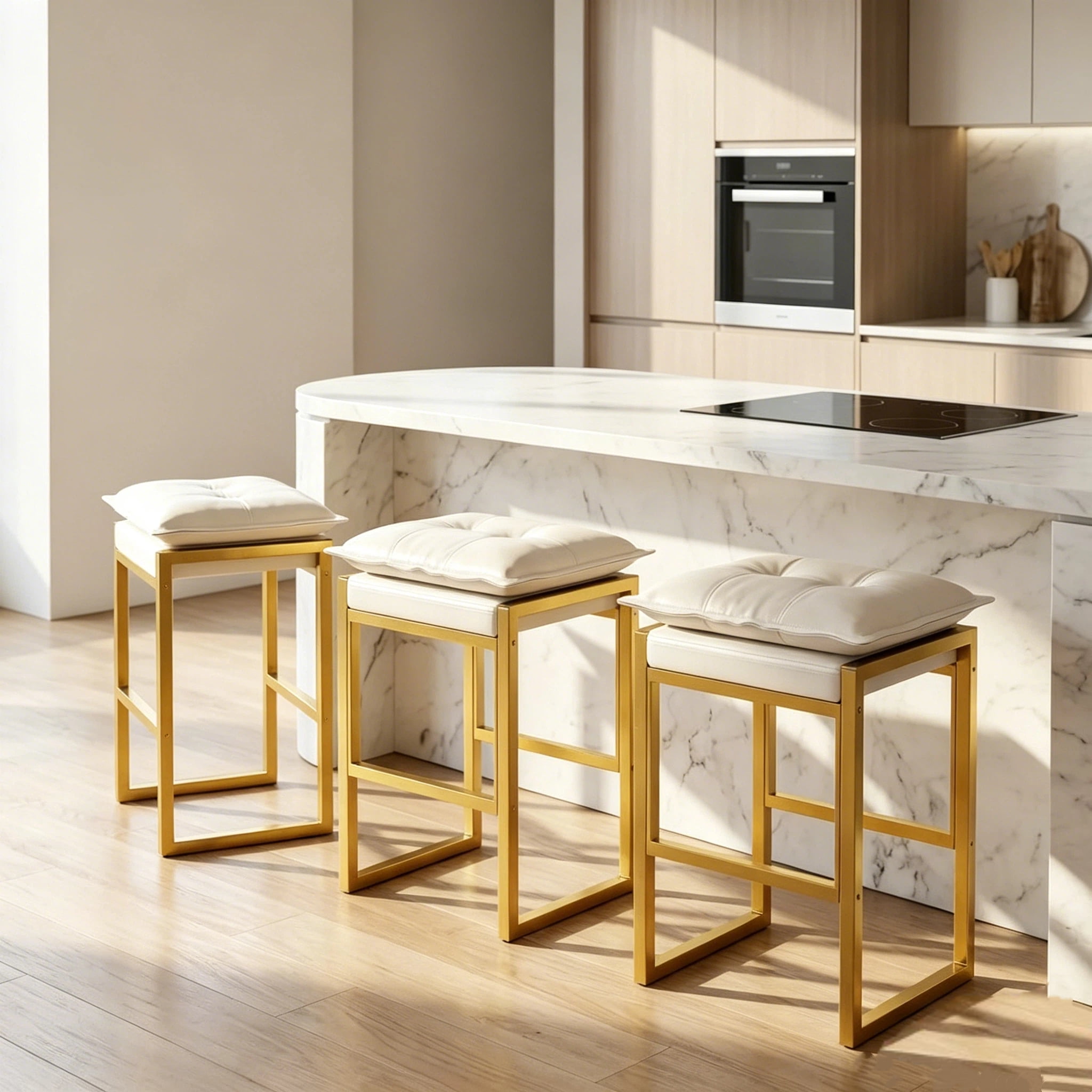 Modern Counter Height Bar Stools Set of 3, Metal Frame with Double ...