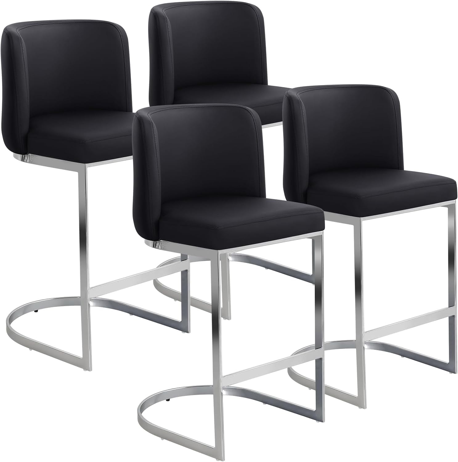 Modern Counter Height Bar Stools Upholstered PU Leather Bar Chairs, Set ...