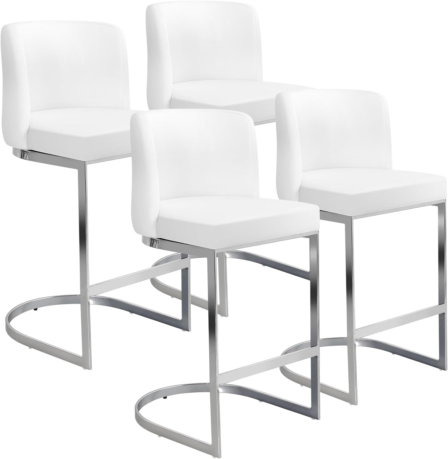 Modern Counter Height Bar Stools Upholstered PU Leather Bar Chairs, Set ...