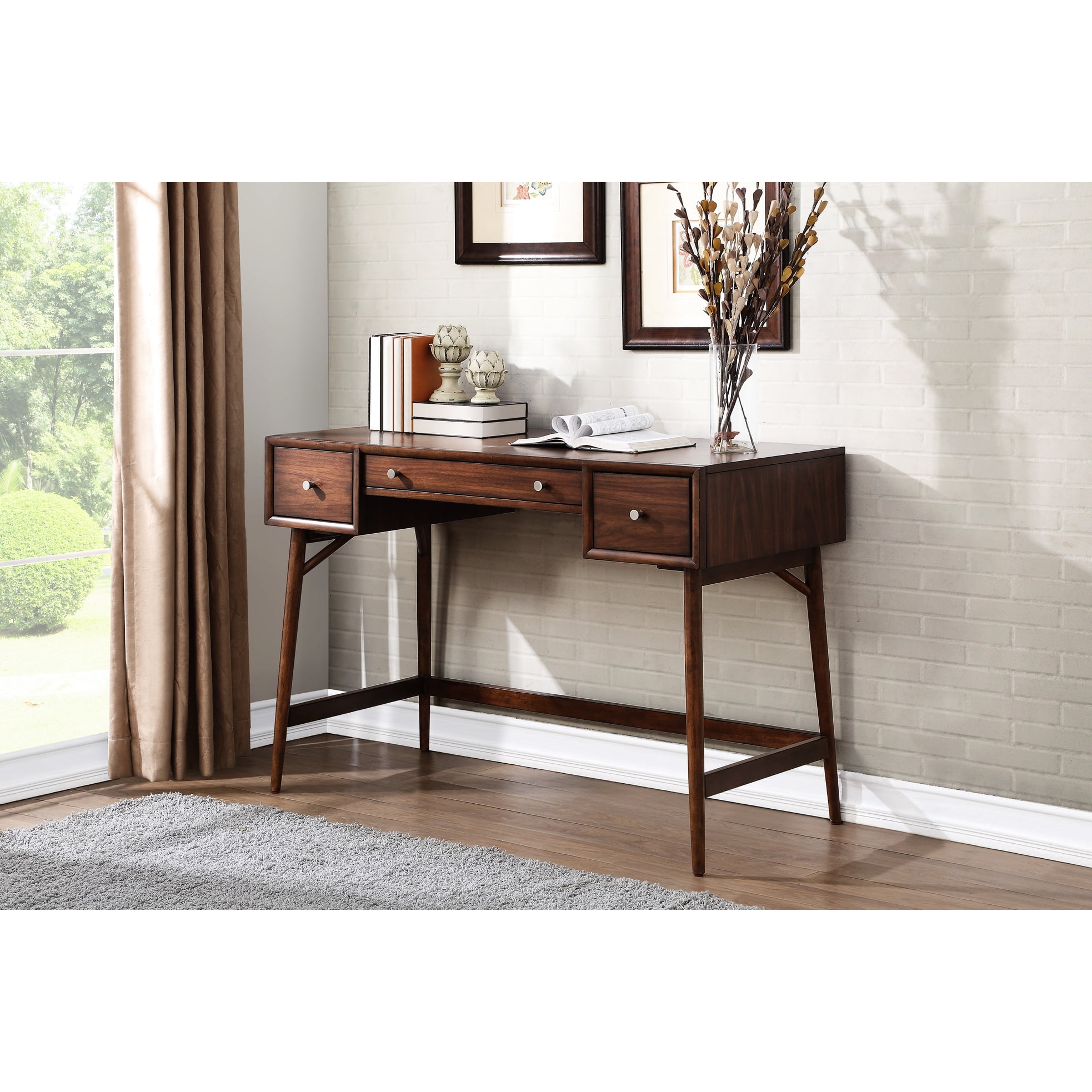 Modern Counter Height Desk With Brown Finish And Walnut Veneer Appeal ...
