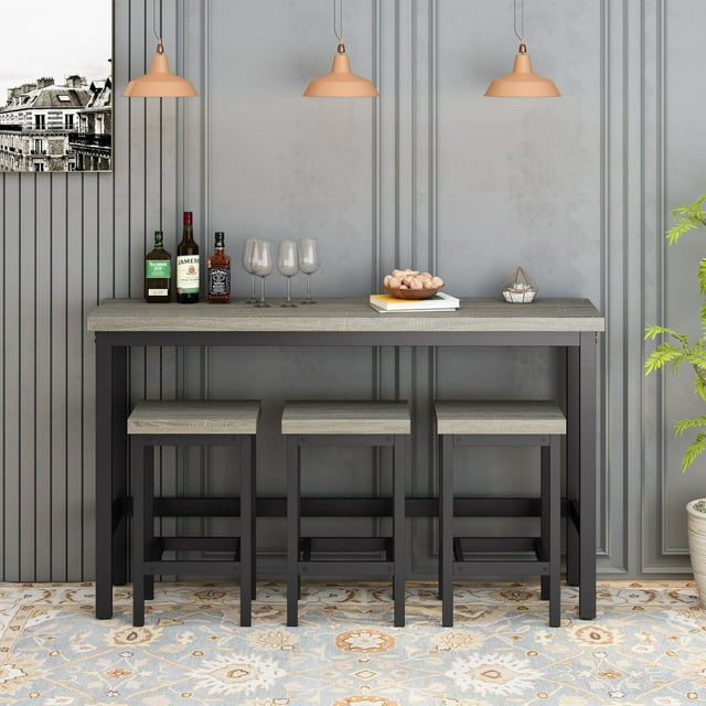 Modern Counter Height Extra Long Dining Table Set with 3 Stools Grey ...