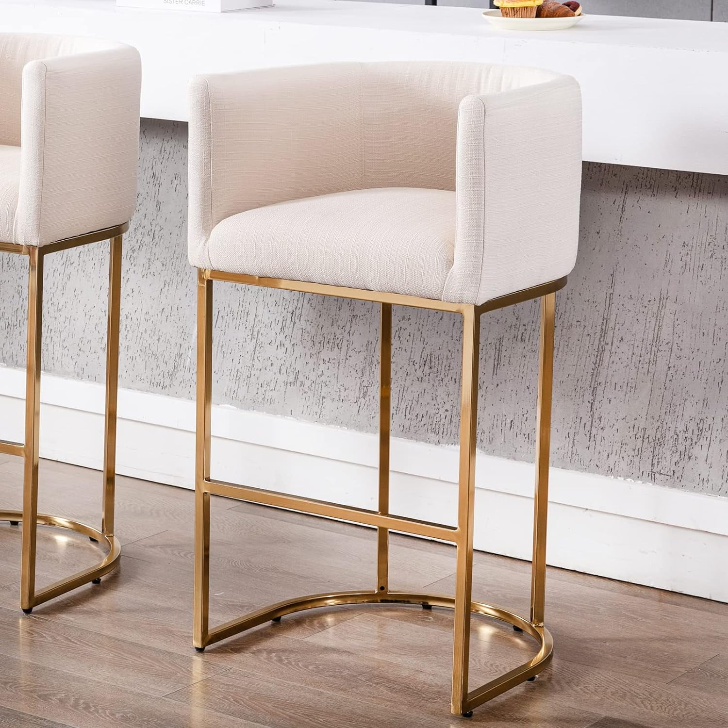 Modern Counter Height Linen Fabric Upholstered Counter Stools 29 inch ...