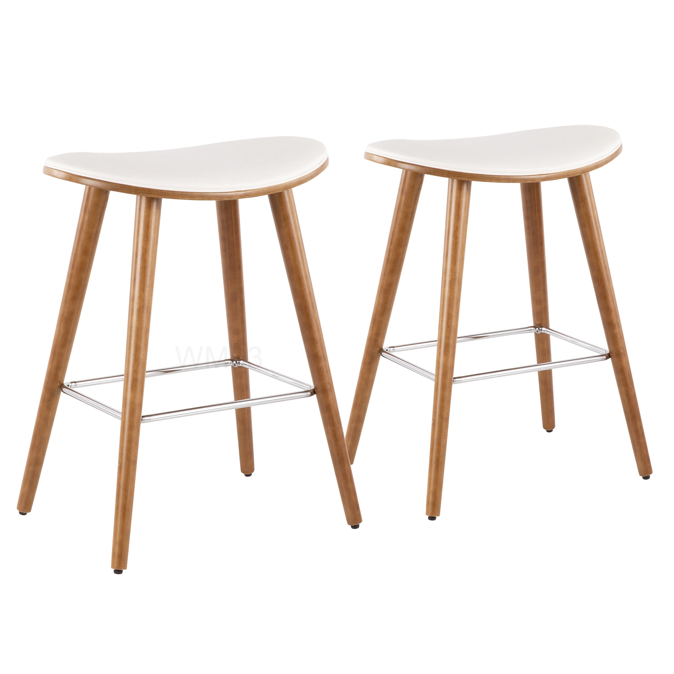 Modern Counter Height Stools Set of 2 with Faux Leather Upholstery and ...