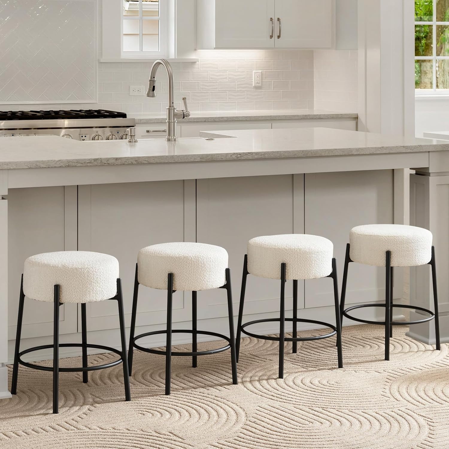 Modern Counter Height Stools | with Soft Padded Boucle Backless Seat ...
