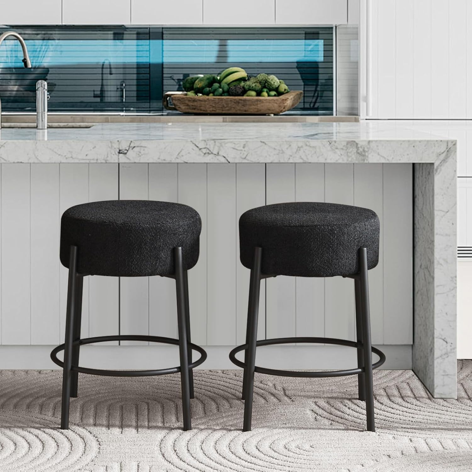 Modern Counter Height Stools | with Soft Padded Boucle Backless Seat ...