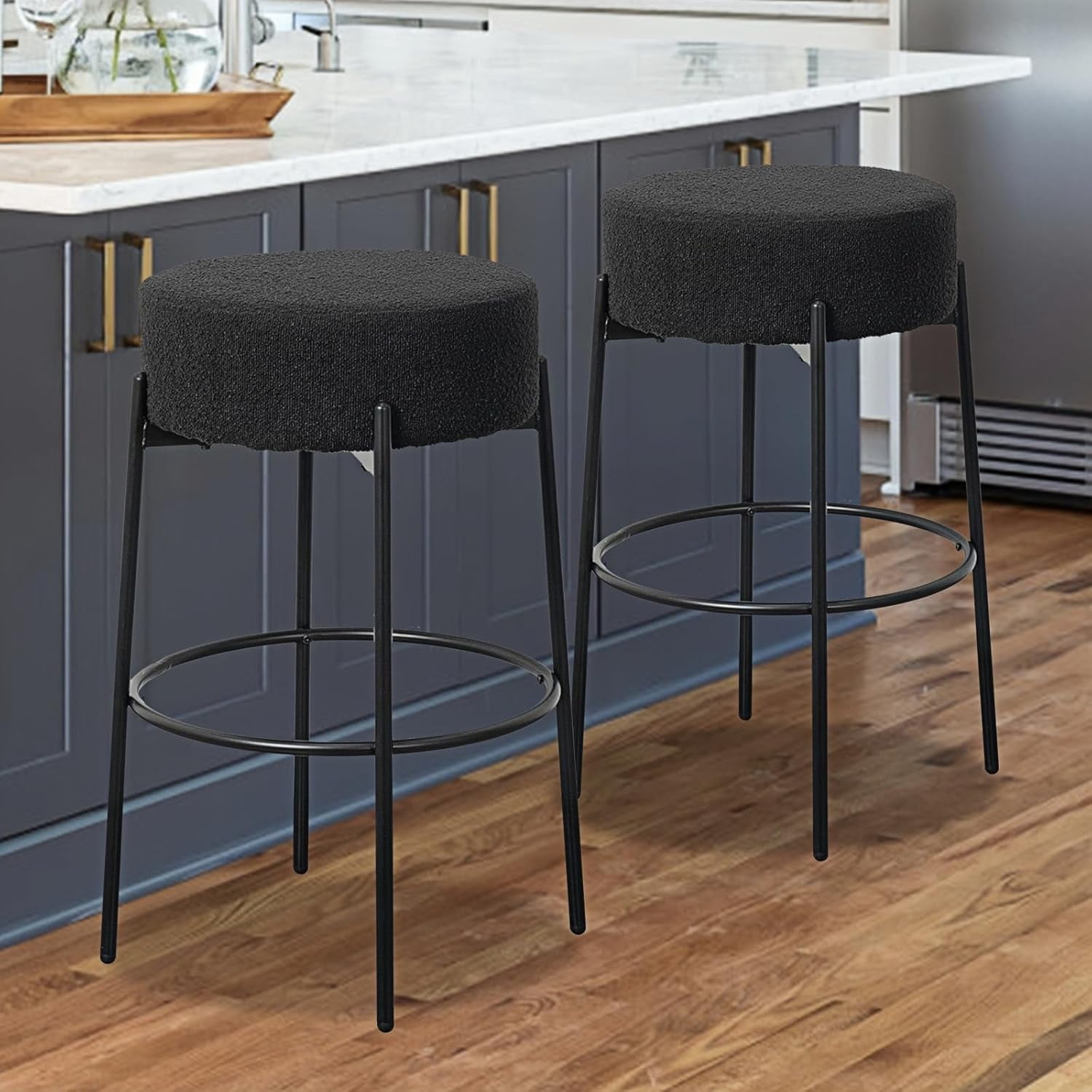 Modern Counter Height Stools | with Soft Padded Boucle Backless Seat ...