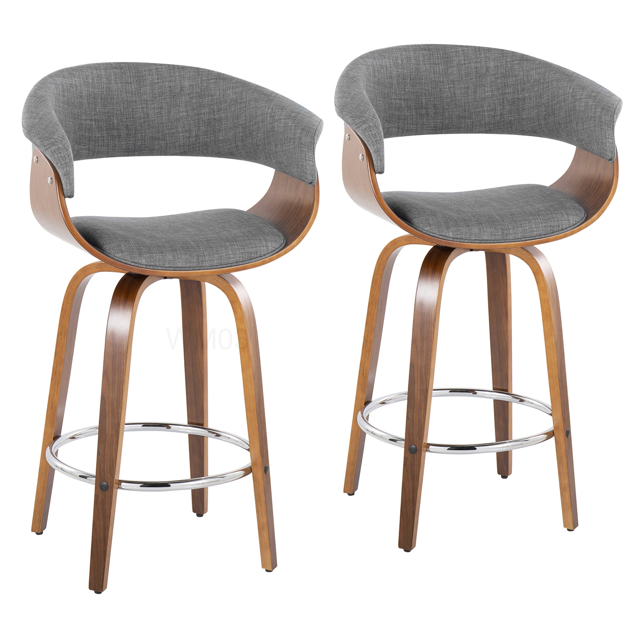 Modern Counter Stool Set of 2 with Swivel Base, Grey Fabric Seat and ...