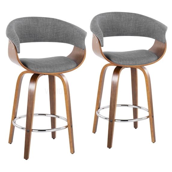 Modern Counter Stool Set of 2 with Swivel Base, Grey Fabric Seat and ...