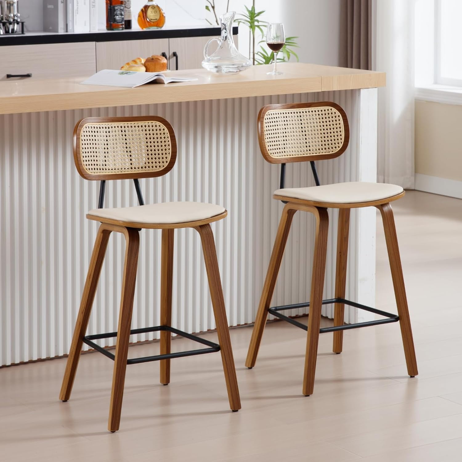 Modern Counter Stools 26 Inches Counter Height Bar Stools with Rattan ...