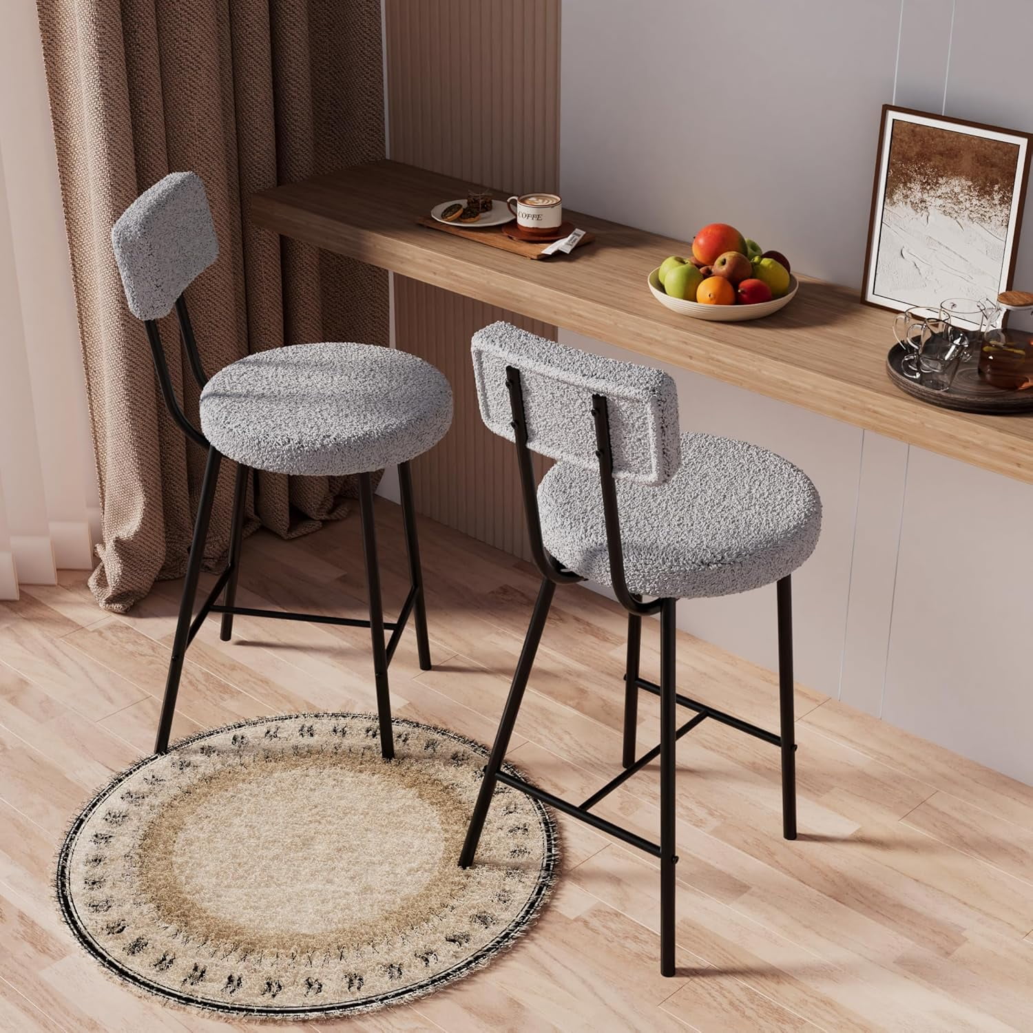 Modern Counter Stools Set of 2, Upholstered Counter Bar Stools, Bar ...