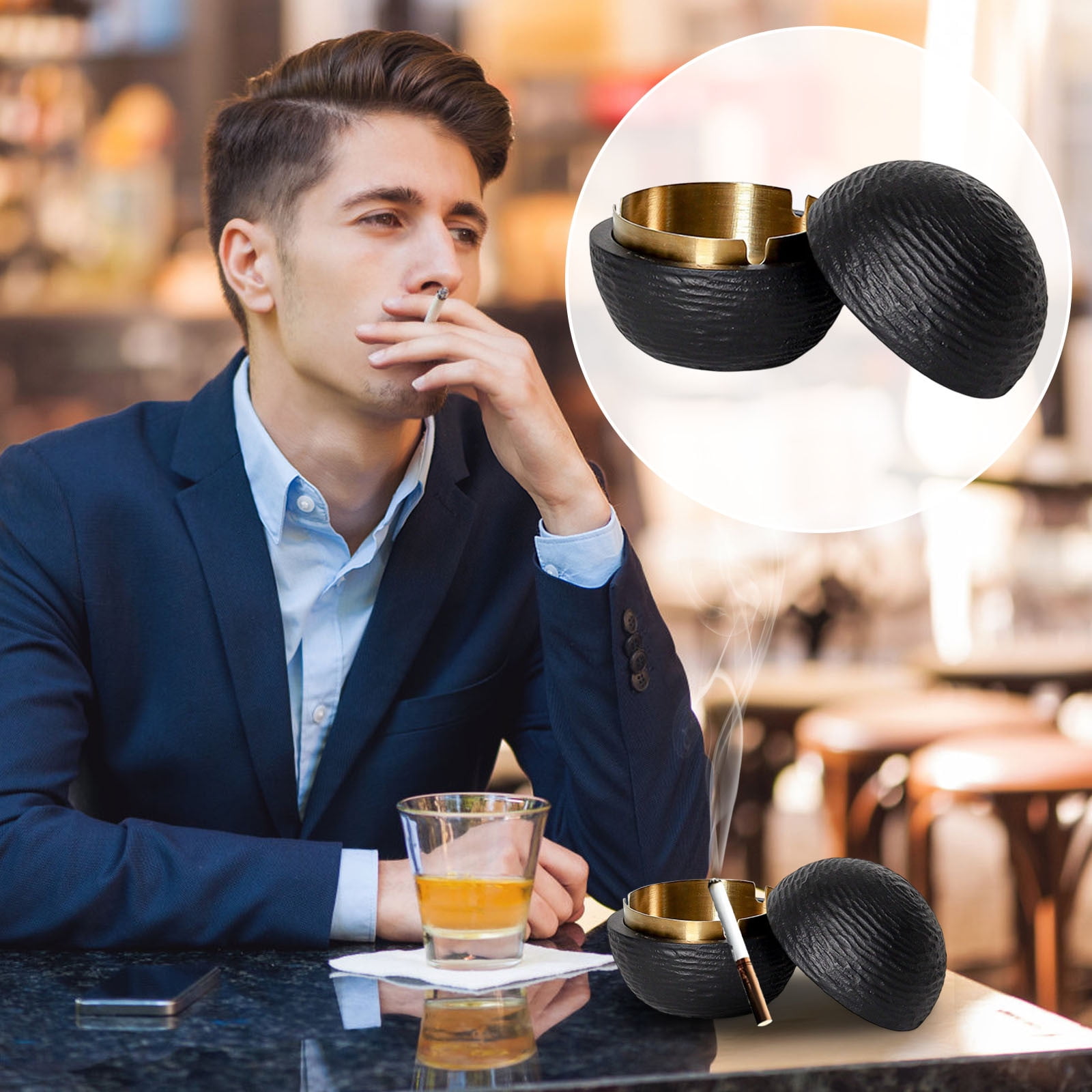 Modern Covered Ashtray with Stainless Steel Lining | Indoor & Outdoor ...