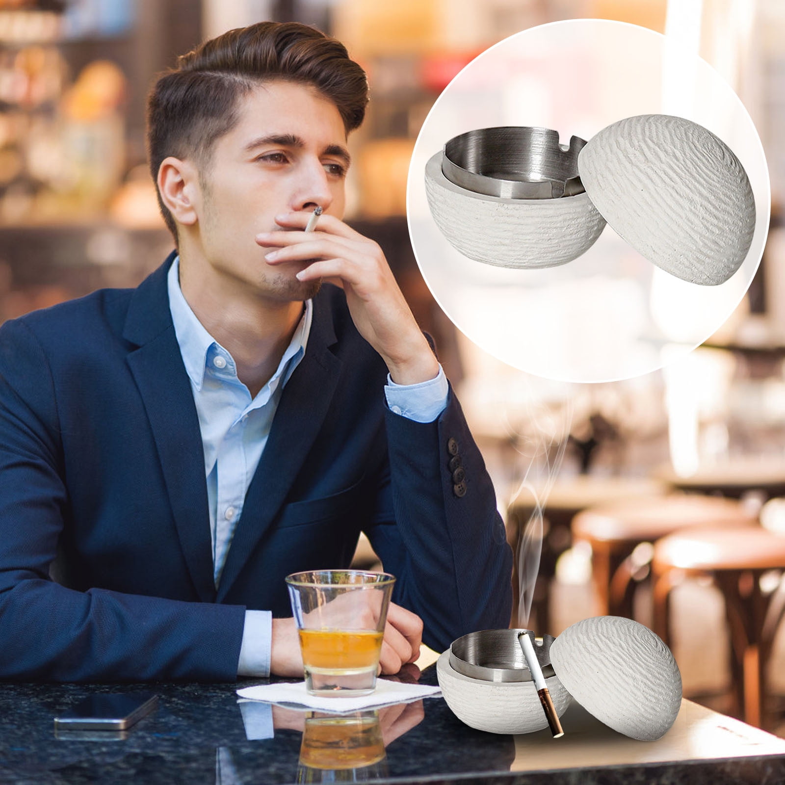 Modern Covered Ashtray with Stainless Steel Lining - Indoor/Outdoor Use ...