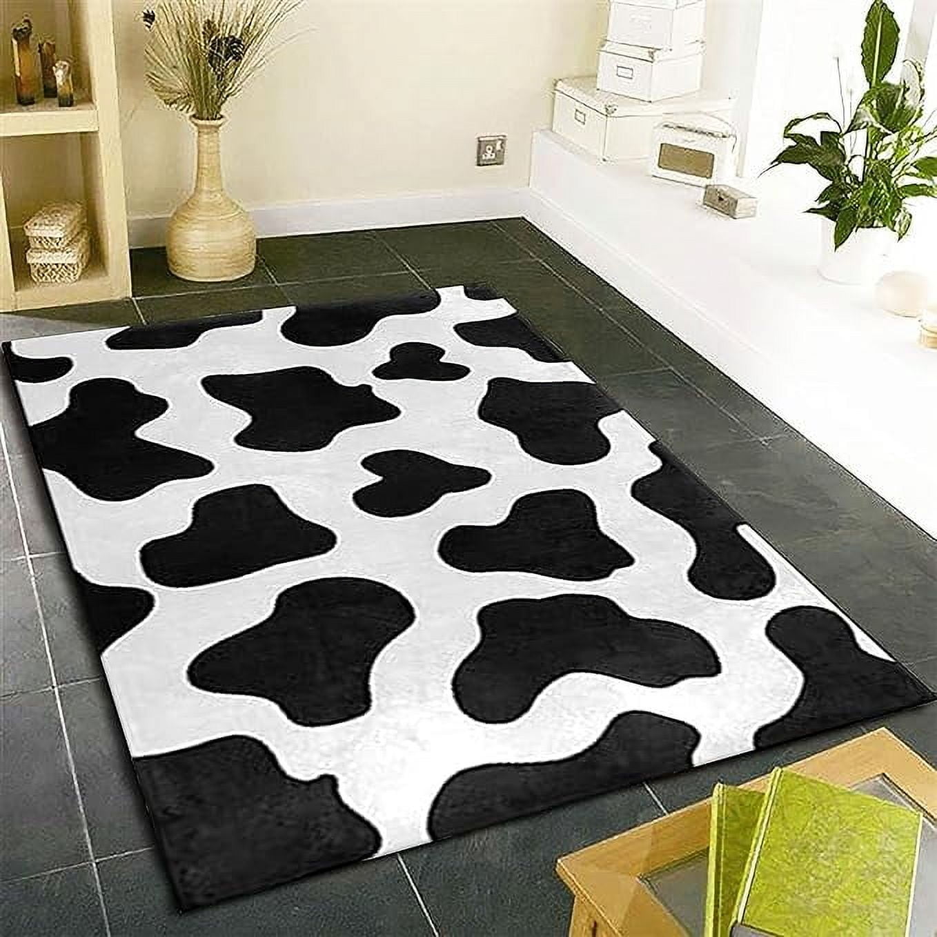Modern Cow Pattern Area Rugs, Simple Black White Animals Printed Living ...