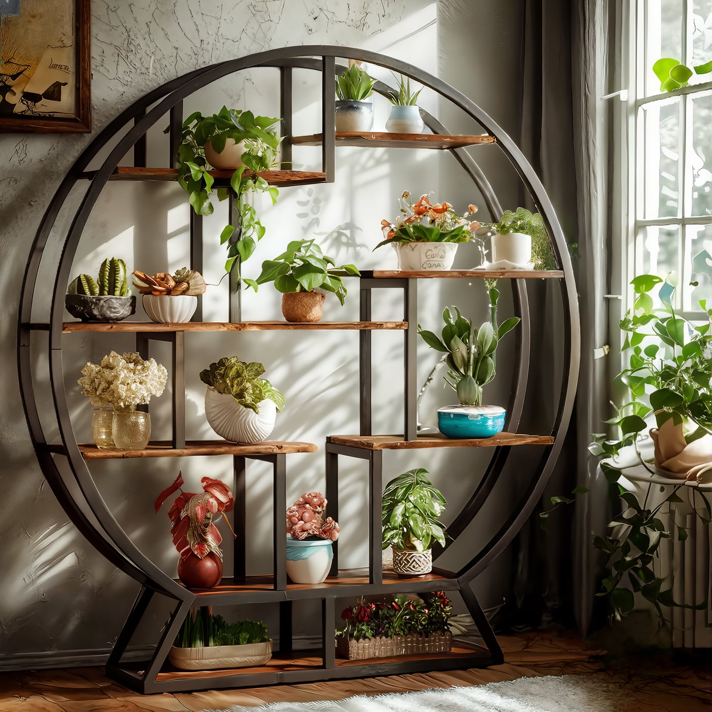 Modern Craftsmanship Round Etagere Bookcase 63 Inch - Staggered Shelves ...