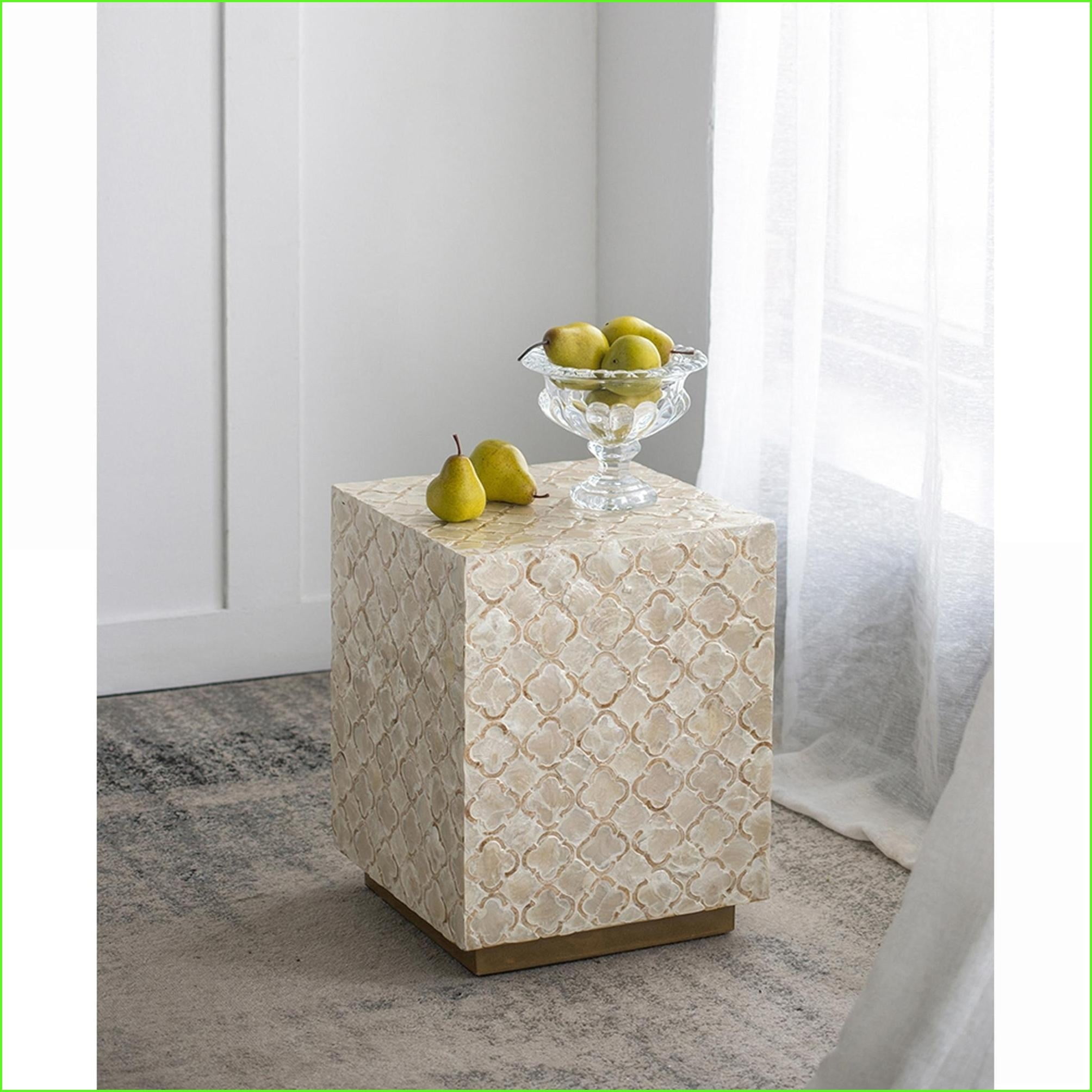 Modern Cream Accent Stool, Capiz & MDF, 14x14x18 Inches, Living Room ...