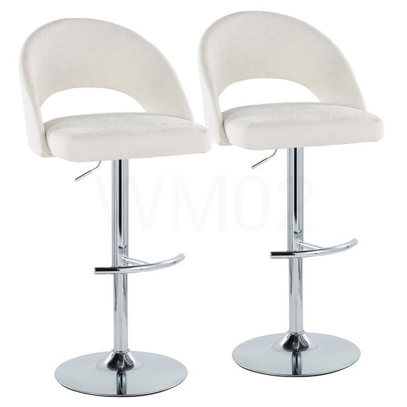 Modern Cream Fabric Adjustable Swivel Bar Stools, Set of 2 with Chrome ...