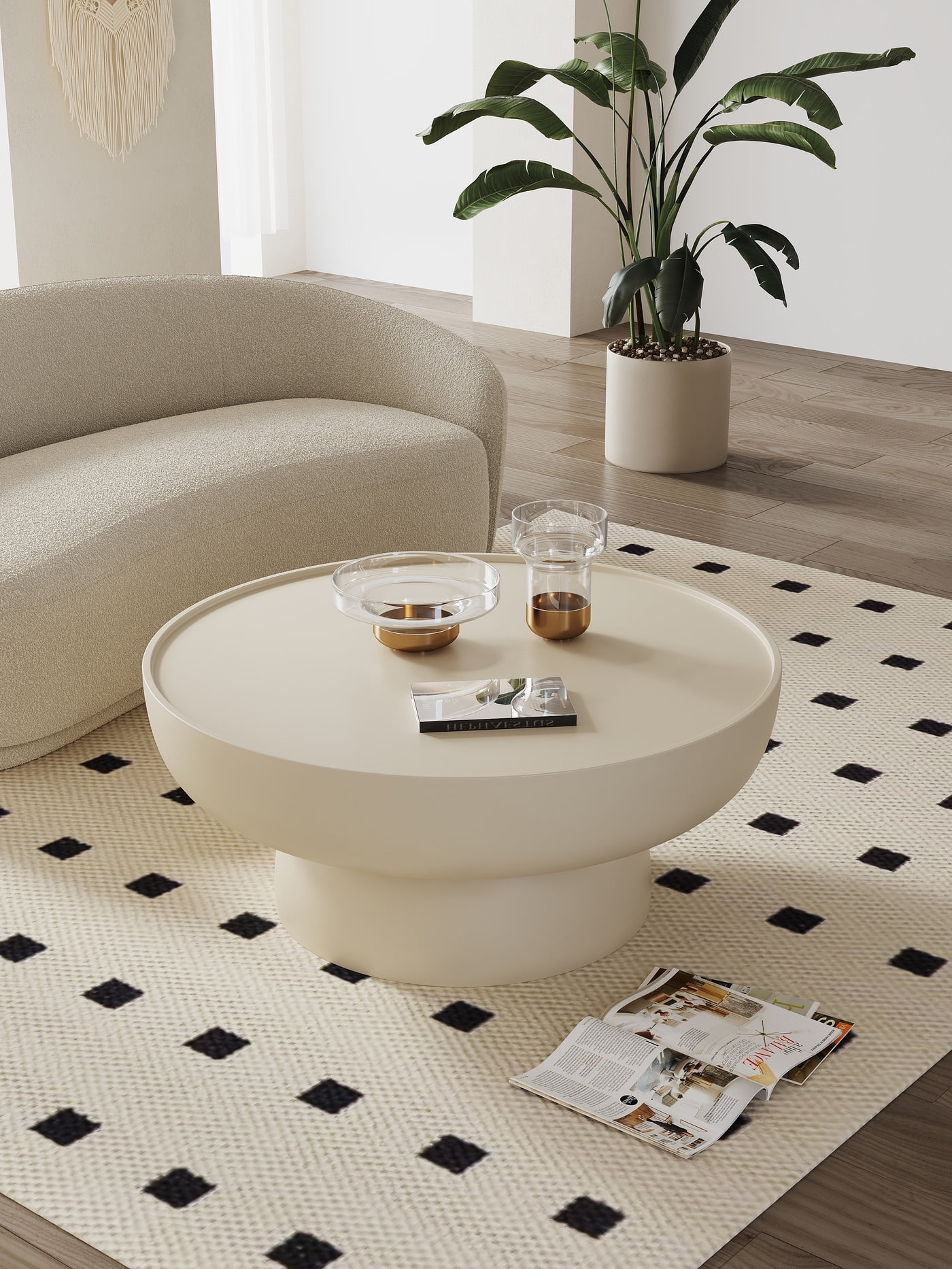 Modern Creamy White Single Round Coffee Table for Living Room Bedroom ...