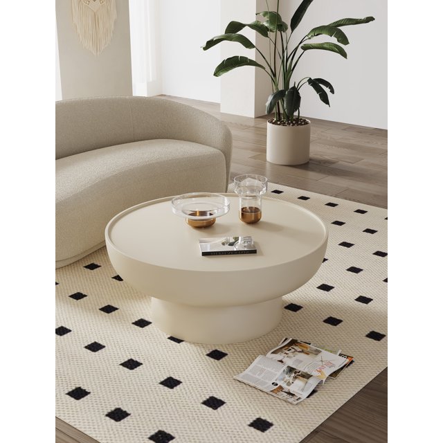 Modern Creamy White Single Round Coffee Table for Living Room Bedroom ...