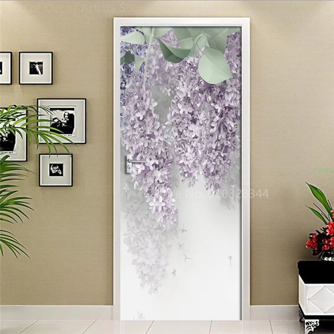 Modern Creative Stickers On The Door Landscape Flowers 3D Wallpaper ...