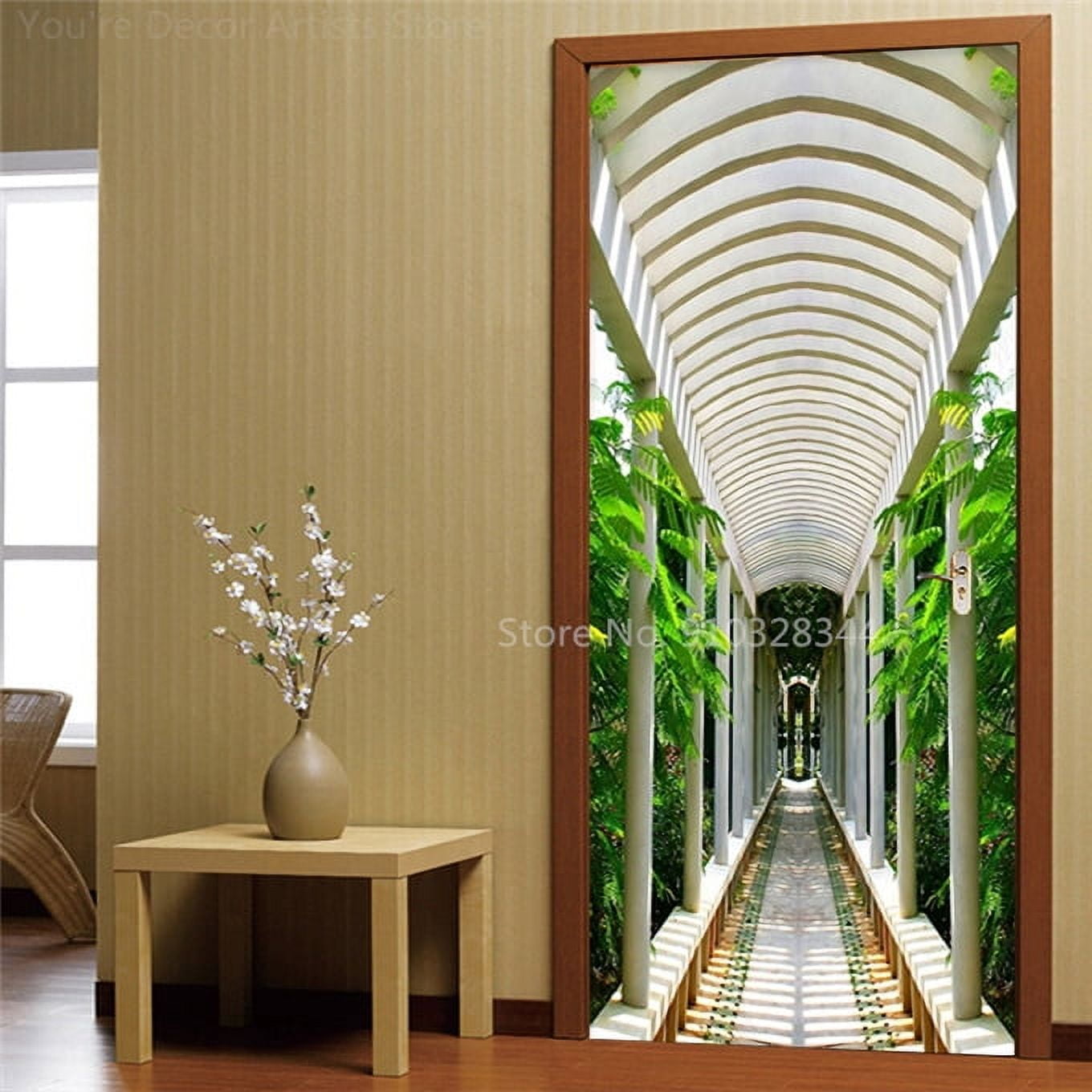 Modern Creative Stickers On The Door Landscape Flowers 3D Wallpaper ...