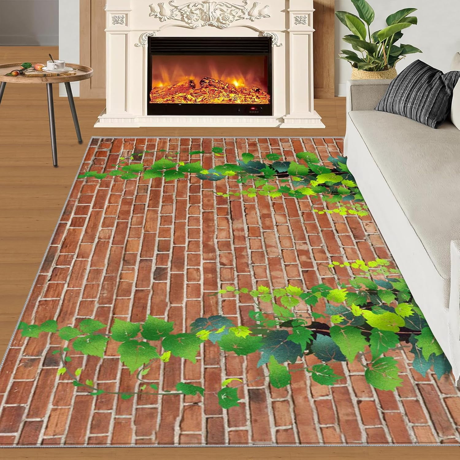Modern Creativity Rug, Red Bricks Green Leaves Rugs for Bedroom ...