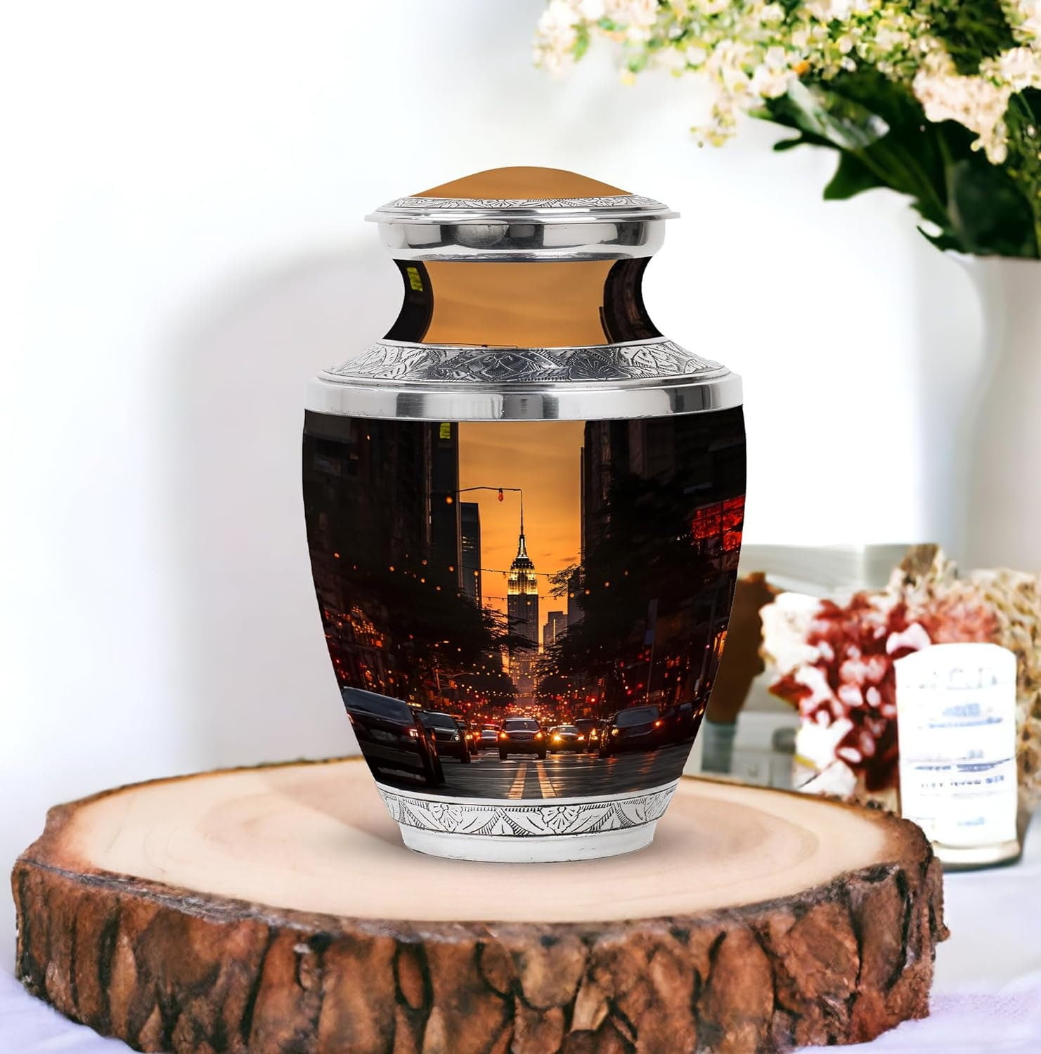 Modern Cremation Urn with Cityscape Design, Memorial Urn for Human ...