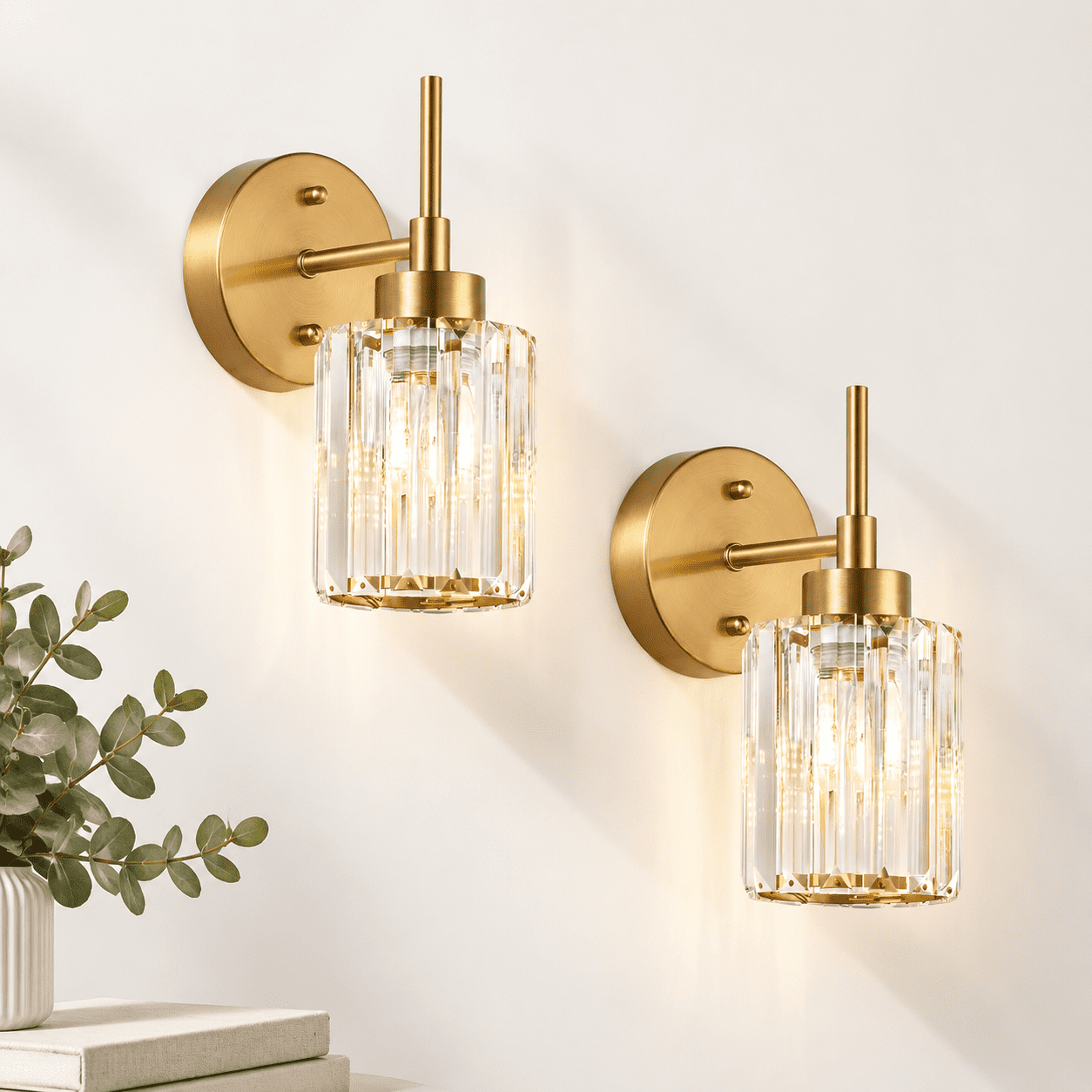 Modern Crystal Bathroom Vanity Light 2-pack Brushed Withr Shades ...
