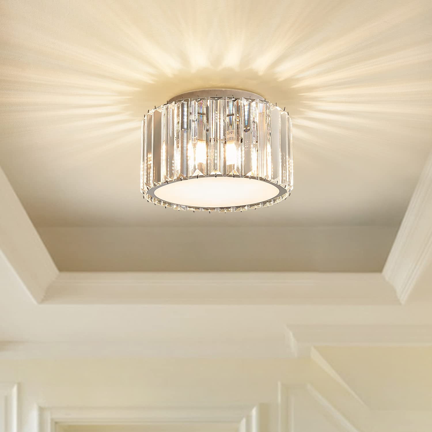 Modern Crystal Ceiling Light Fixture, BUXVRCS Mini Flush Mount Crystal ...