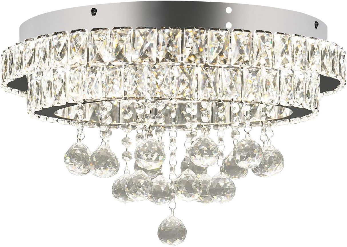 Modern Crystal Ceiling Light with Remote Control, 20" LED Flush Mount ...