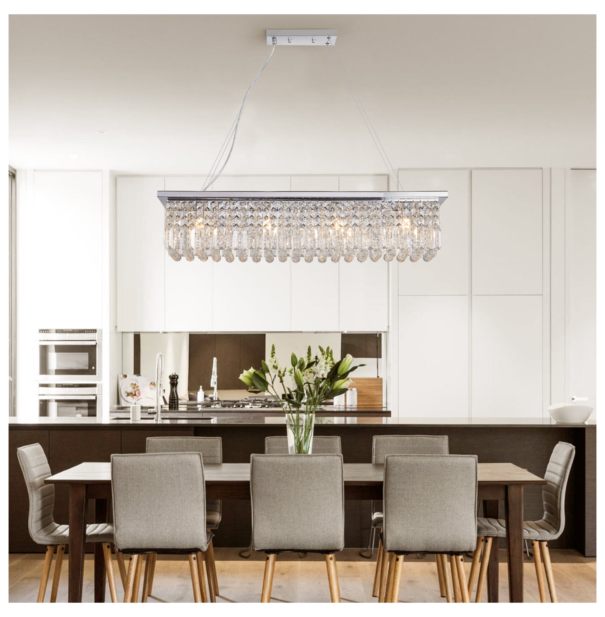Modern Crystal Chandelier for Dining Room 8-Light White Rectangle ...