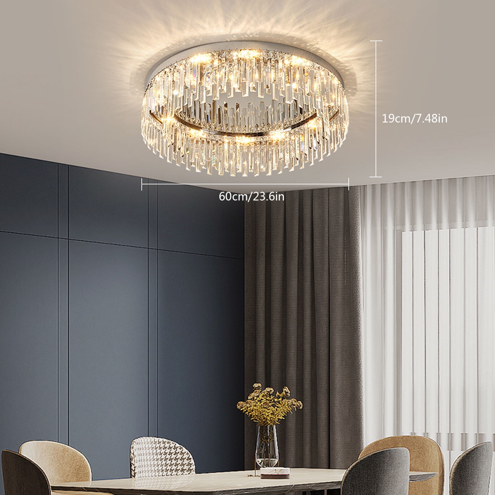 Modern Crystal Chandelier Flush Mount Round Light Ceiling Lamp Room ...