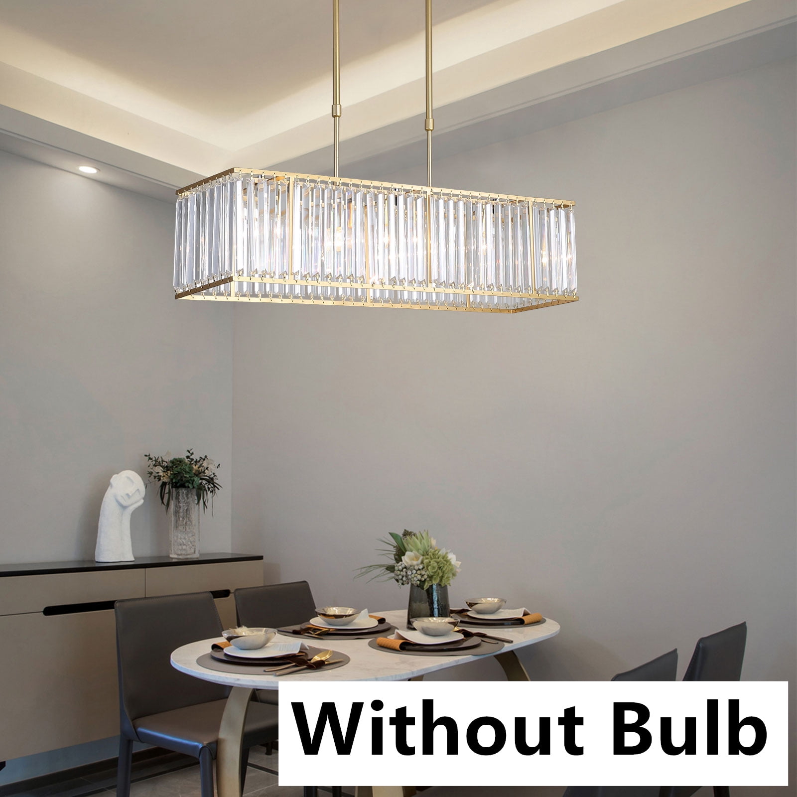 Modern Crystal Chandelier Rectangular Ceiling Light LED Living Room ...