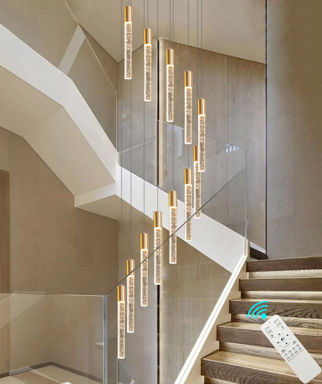 Modern Crystal Chandelier for Staircase 12 Lights Dimmable Mini ...